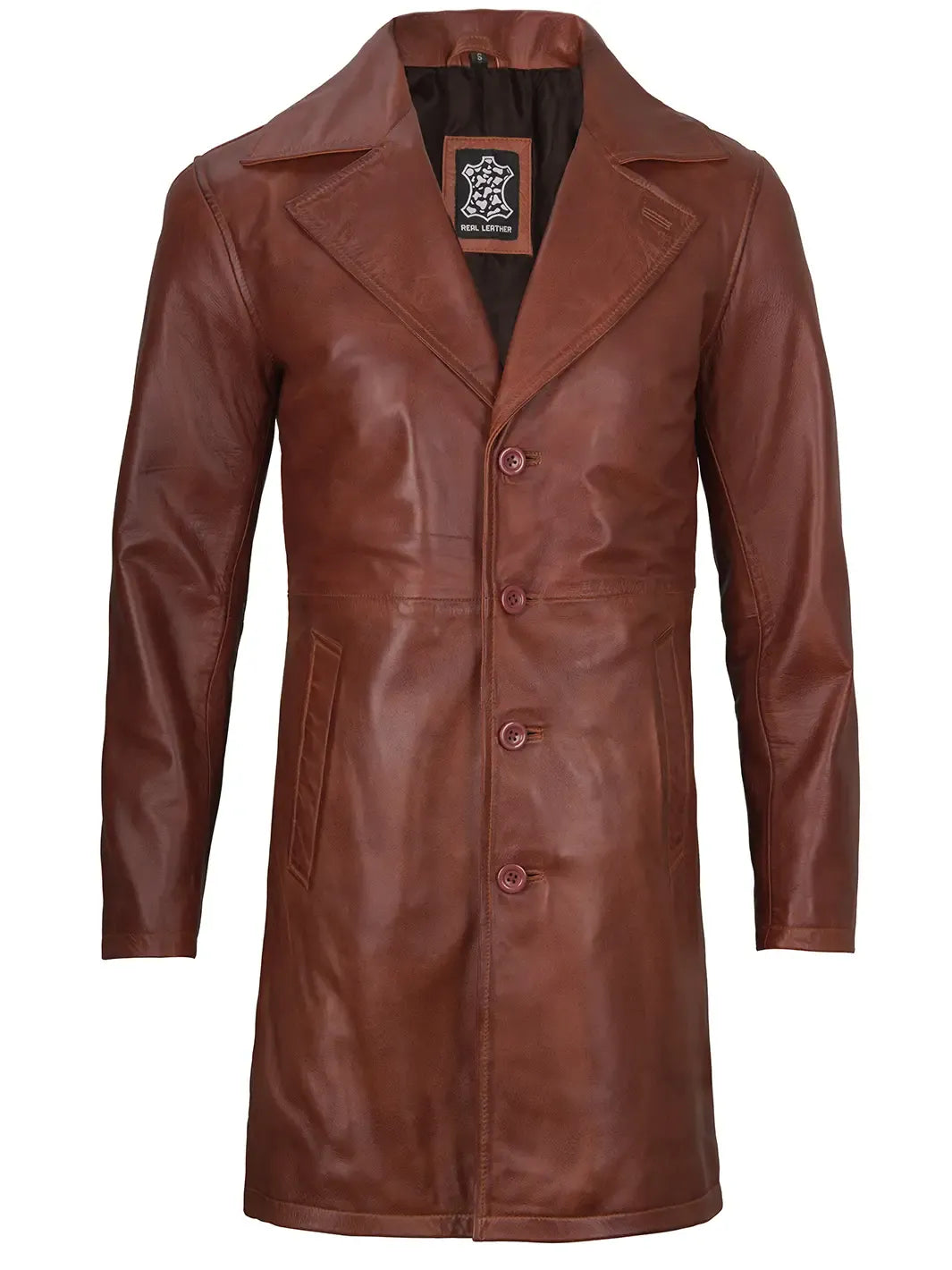Bryson Cognac Wax Brown Leather Car Coat – Decrum