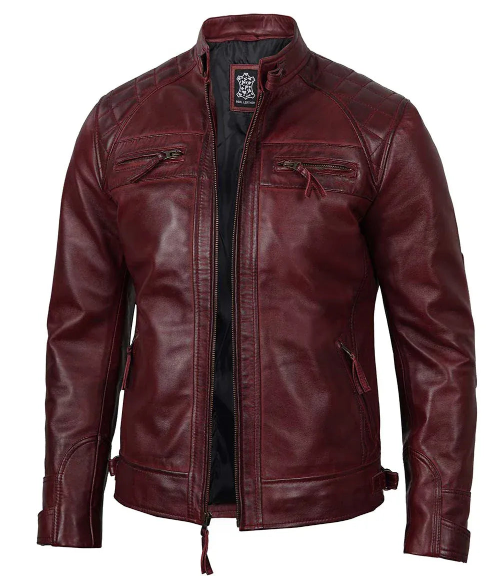Johnson Maroon Waxed Moto Leather Jacket | Vintage Style – Decrum