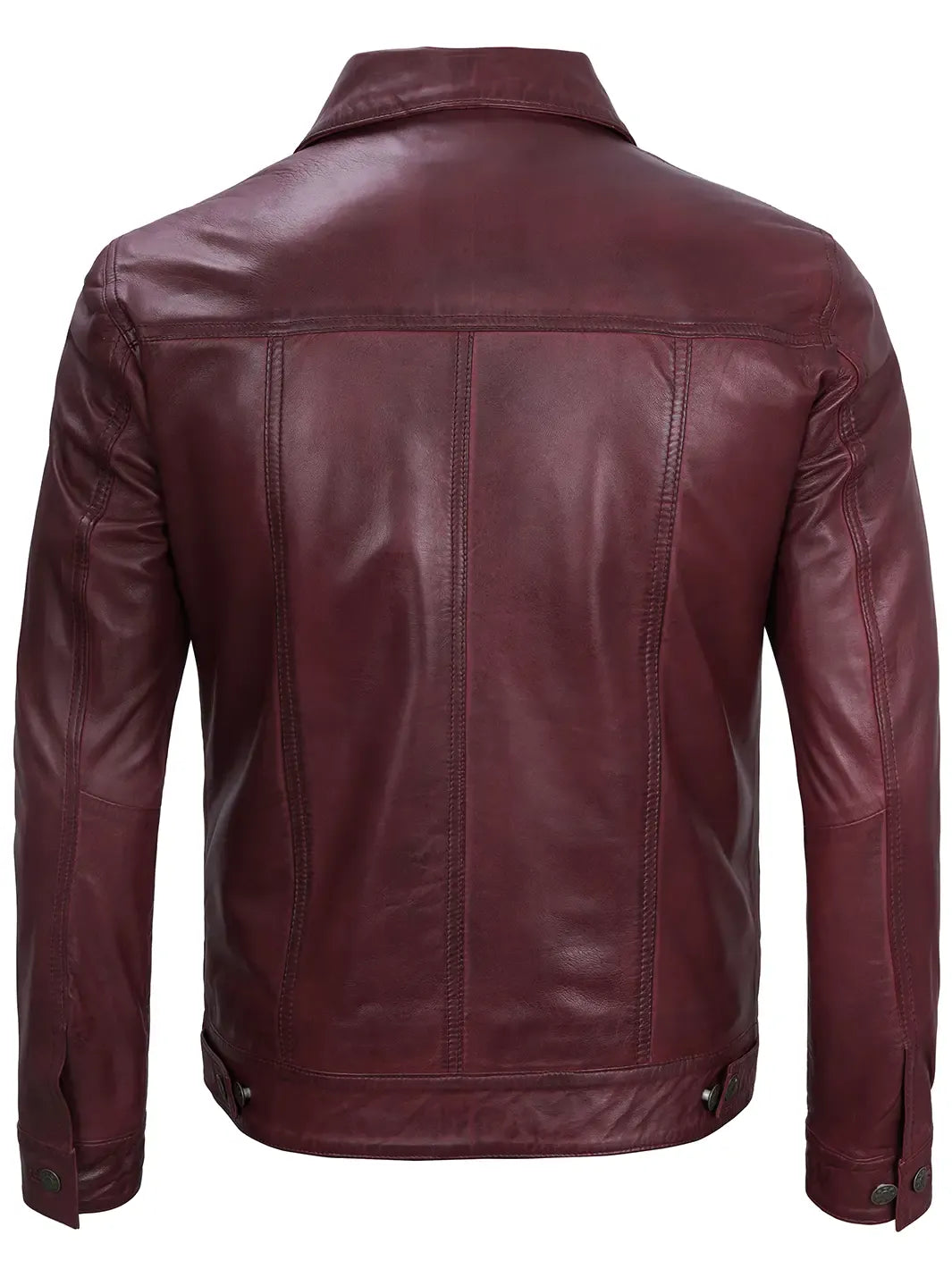 Men's Maroon Leather Trucker Jacket | Stylish and Functional – Decrum