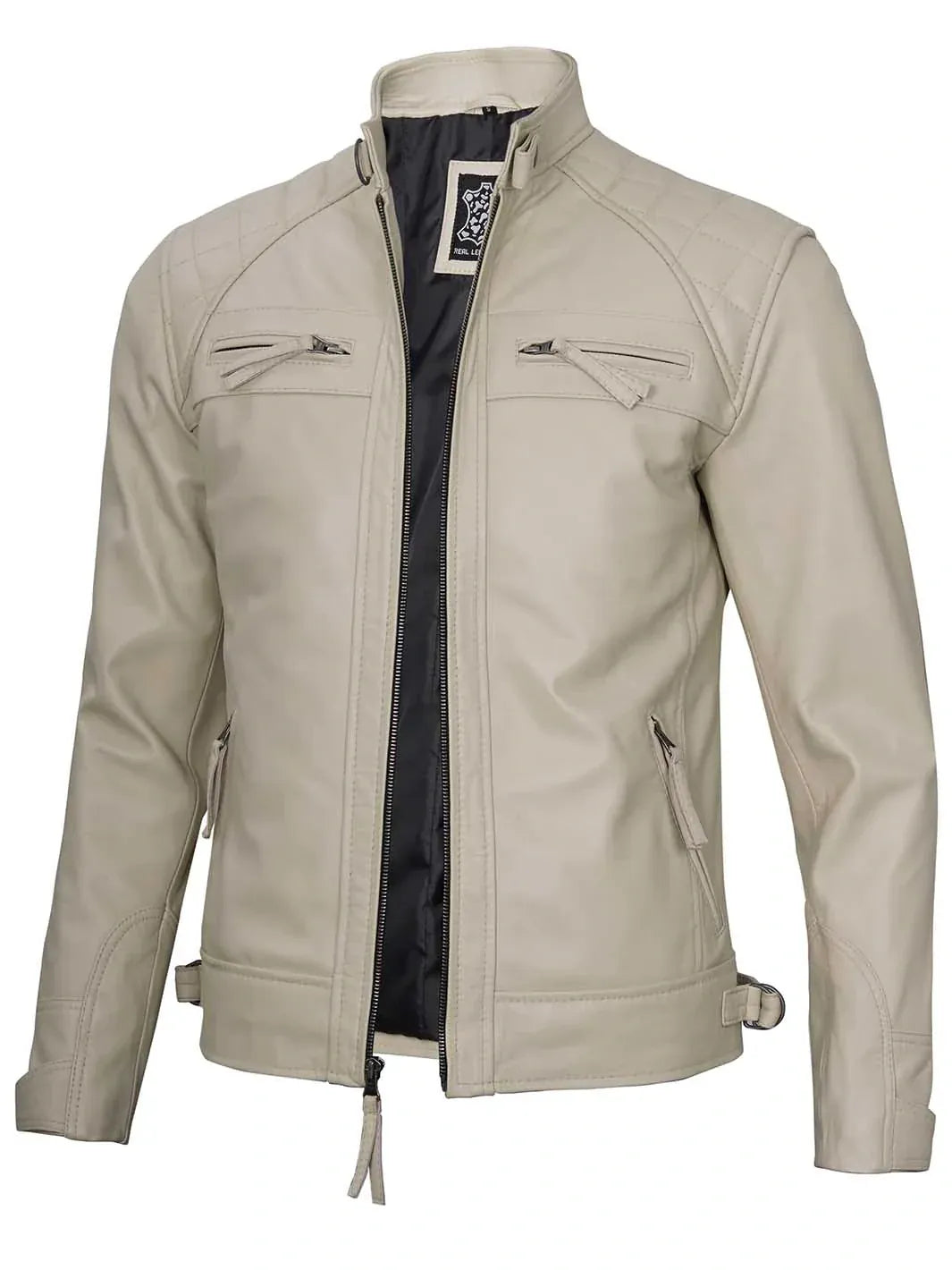 Men's Beige Leather Motorcycle Jacket – Decrum