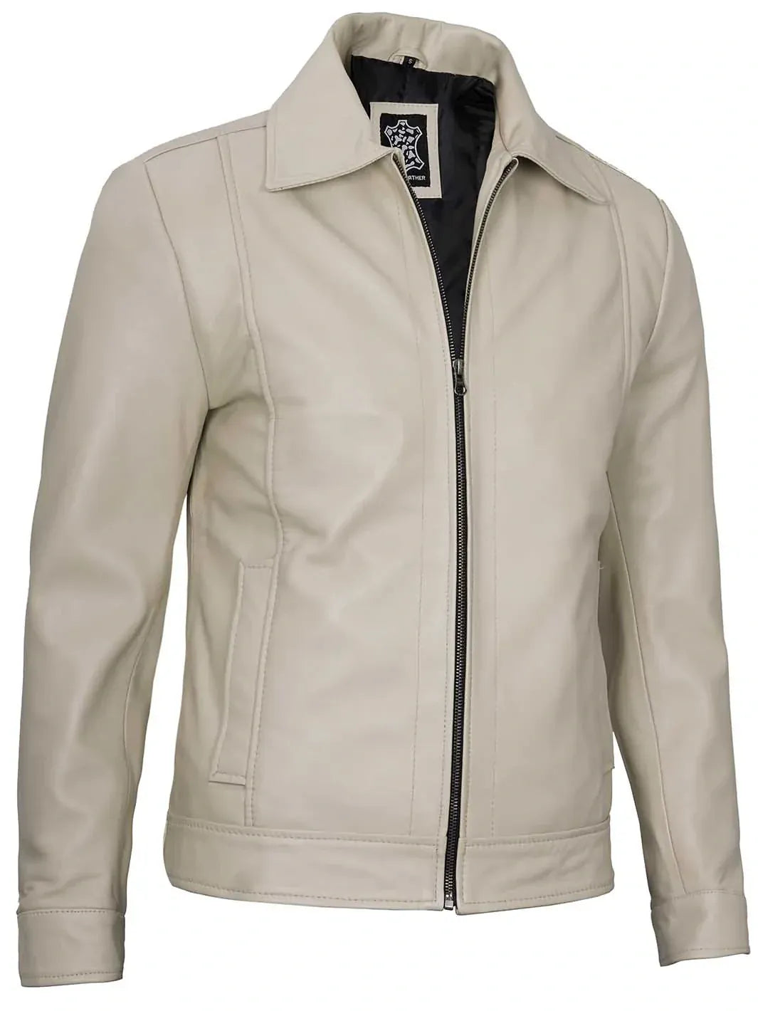 Reeves Men's Beige Harrington Vintage Leather Jacket | Decrum