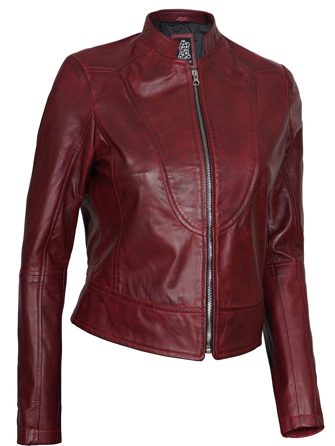 Women's Maroon Leather Jacket | Edgy Moto Style – Decrum
