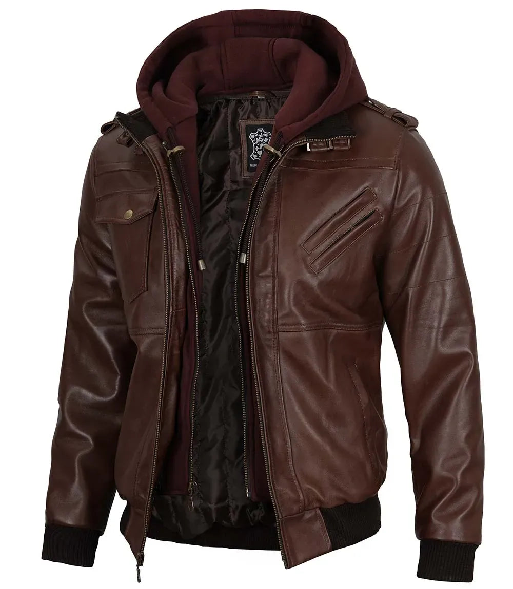 Men's Dark Brown Hooded Bomber Jacket – Decrum