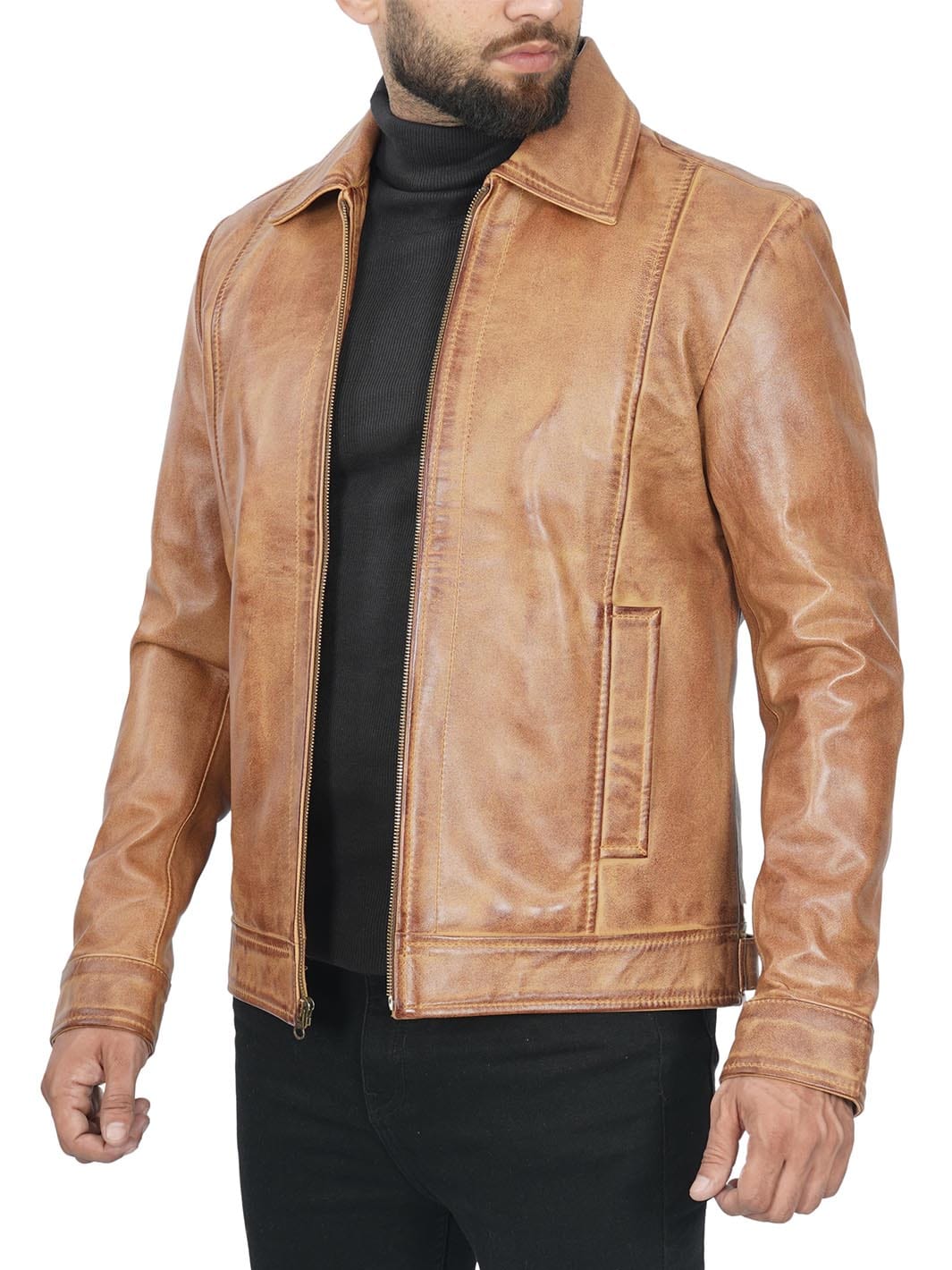 Mens Waxed Camel Motorcycle Leather Jacket – Decrum