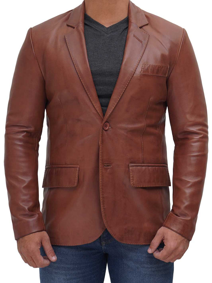 Brandon Tan Real Leather Blazer for Men – Decrum