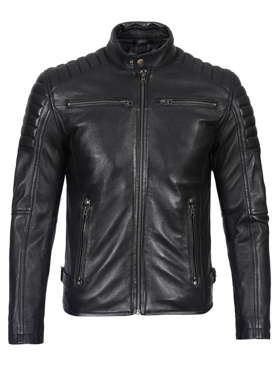 Felix Mens Fitted Black Biker Jacket - Rugged Style – Decrum