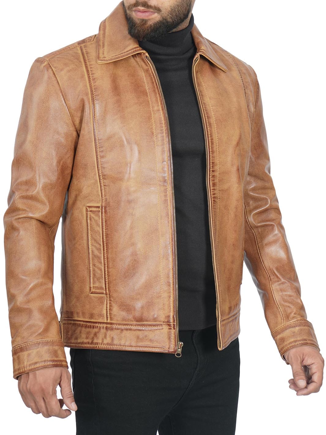Mens Waxed Camel Motorcycle Leather Jacket – Decrum