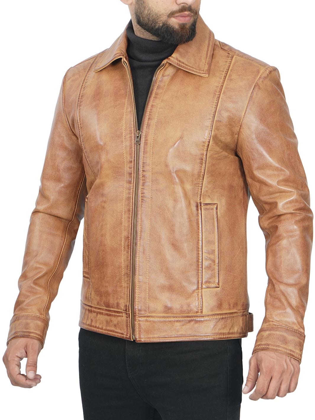 Men Waxed Camel Motorcycle Leather Jacket – Decrum