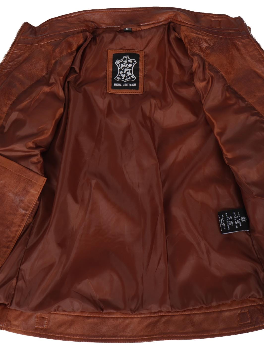Womens Brown Leather Jacket – Cognac Cafe Racer Jacket – Decrum