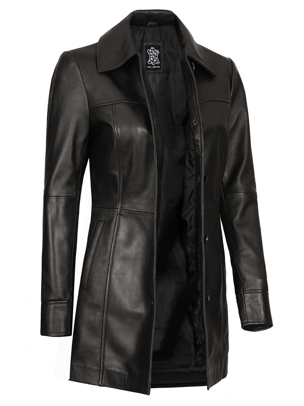 Women Black Leather Coat | Timeless Elegance and Style – Decrum