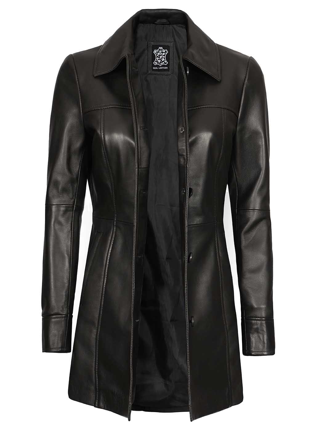 Women Black Leather Coat | Timeless Elegance and Style – Decrum
