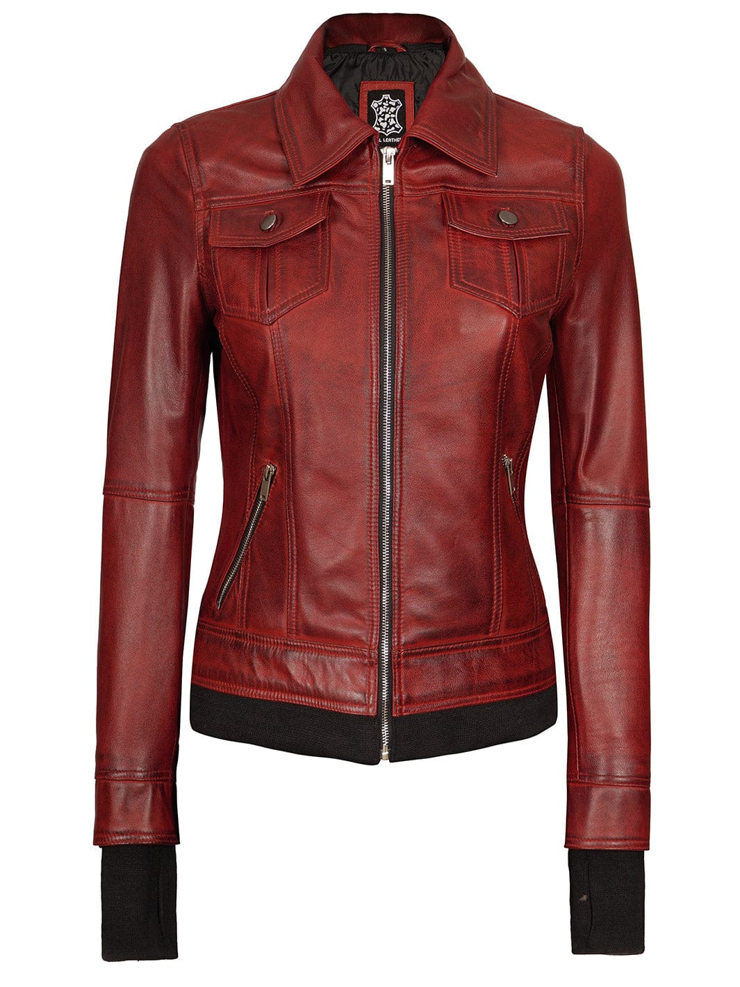 Maroon Womens Leather Bomber Jacket with Hood | Limited Stock – Decrum