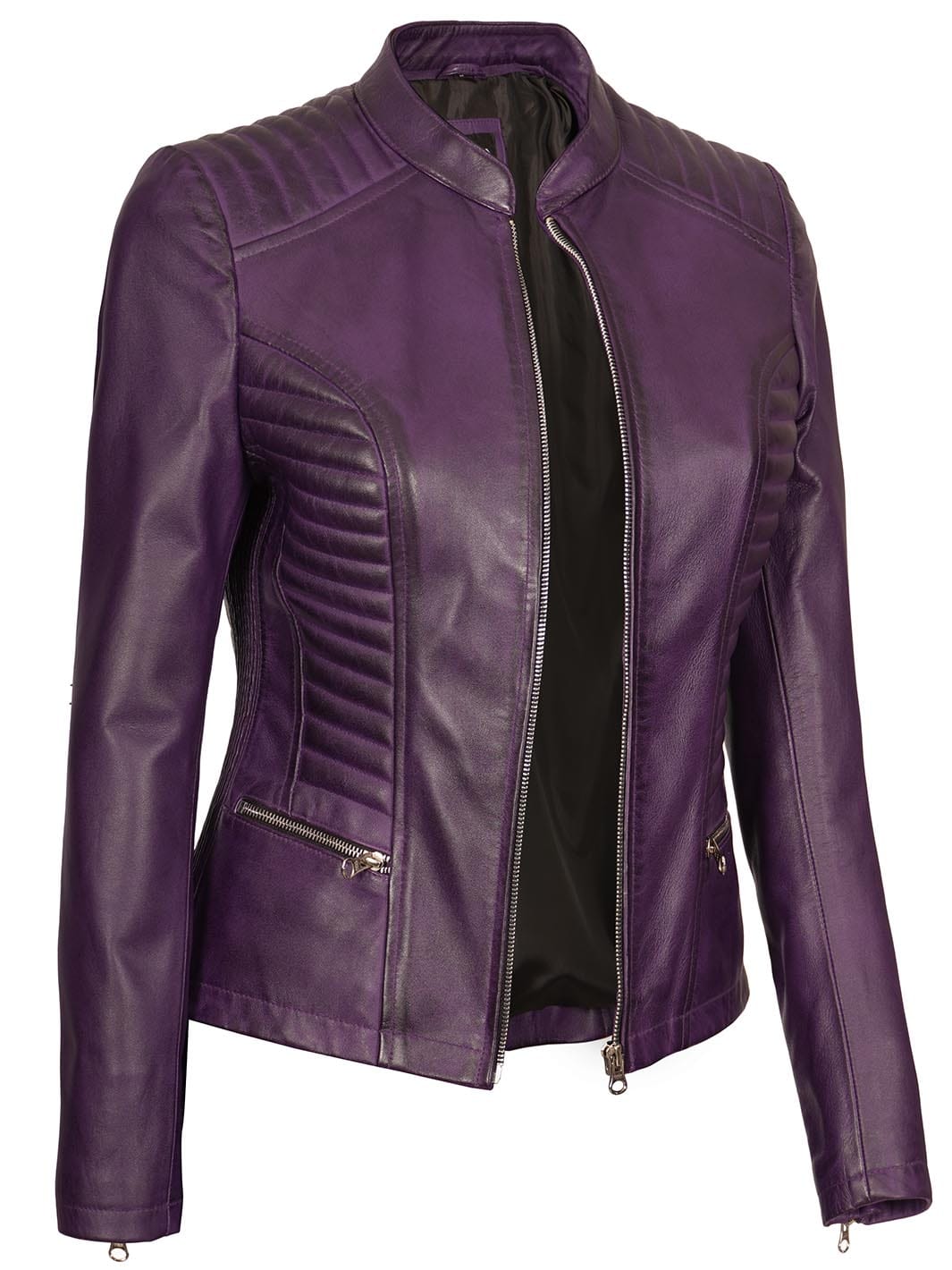Women's Purple Biker Leather Jacket | Edgy and Stylish – Decrum